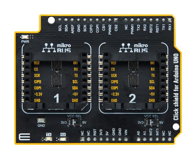 MIKROE-5739 - Mikroelektronika - CLICK SHIELD BOARD, ARDUINO UNO ROHS COMPLIANT: YES