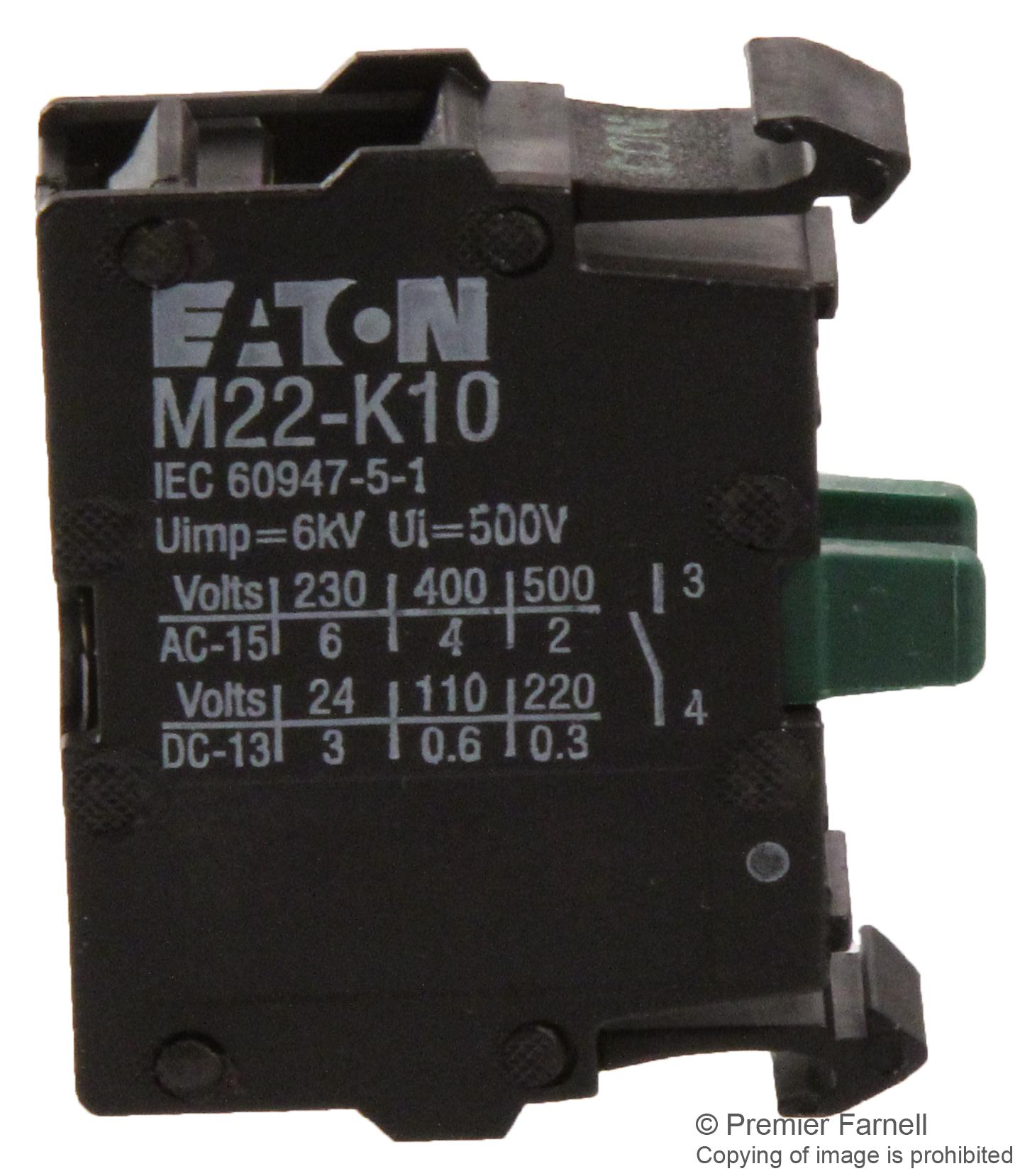 M22-K10 - Eaton Cutler Hammer - Bloque de Contactos, 4 A, 500 V