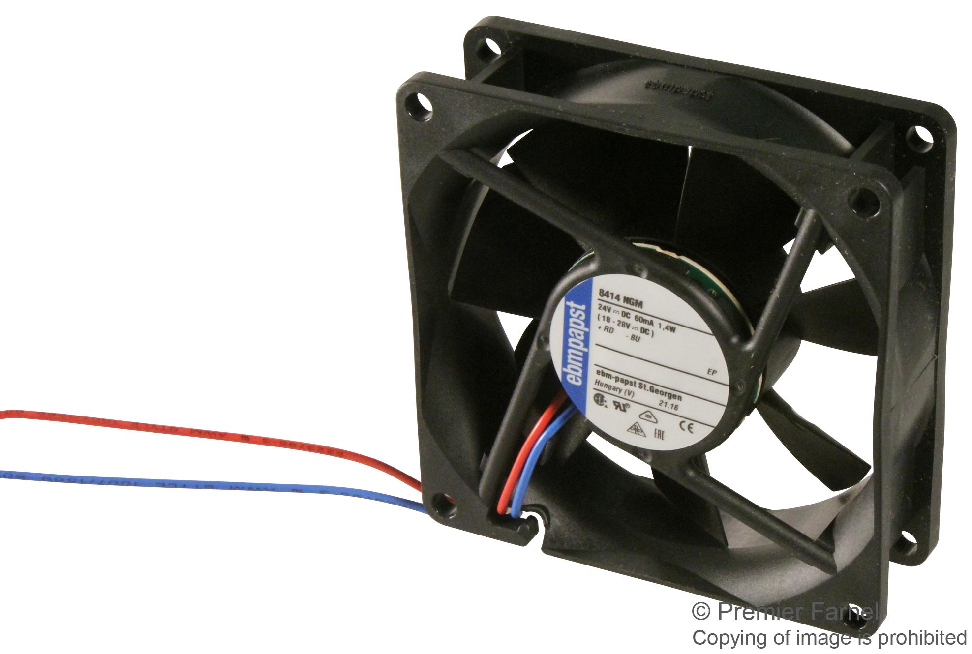 8414NGM - Ebm-papst - Ventilador axial de CD, 24 V, Cuadrado