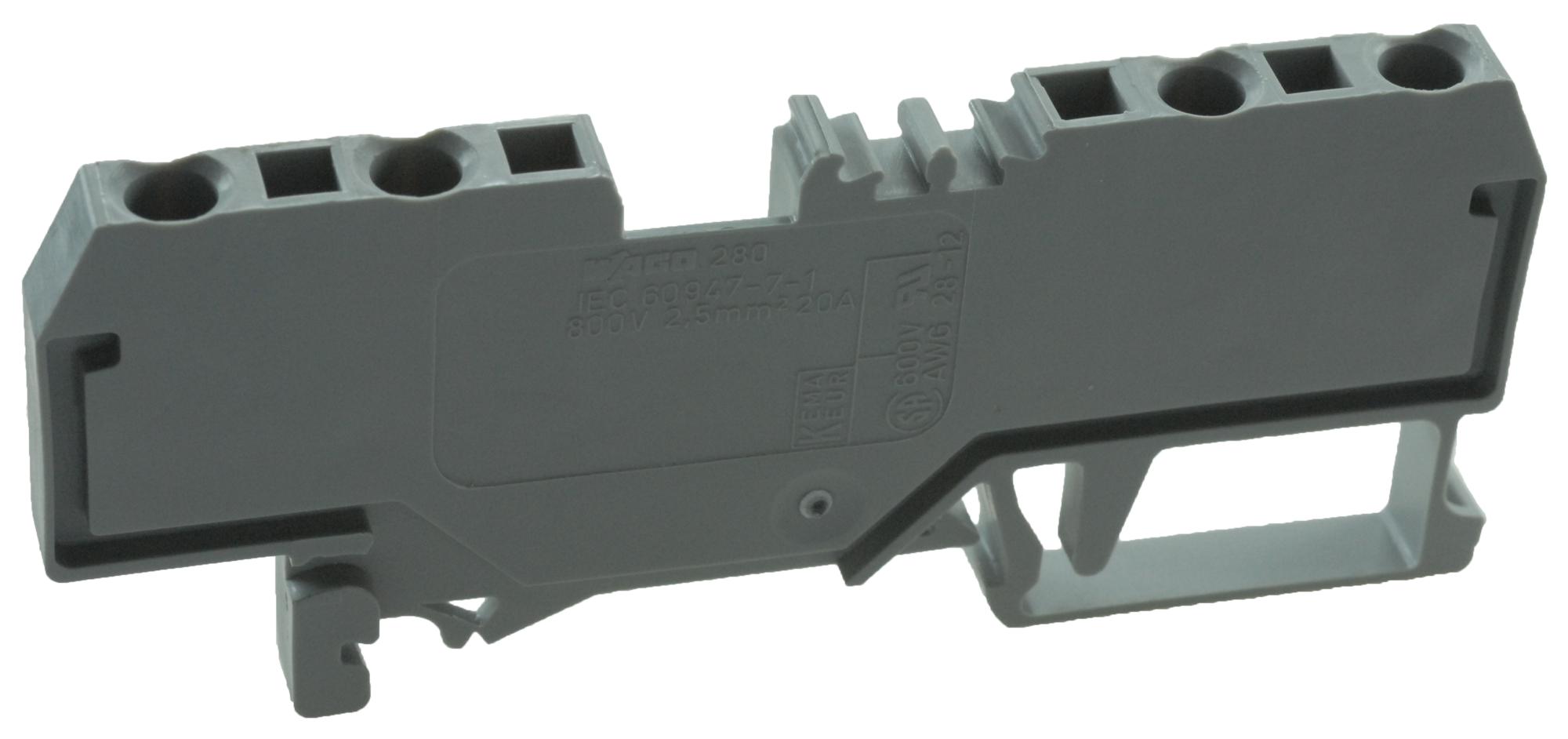 280-833 - Wago - DIN Rail Mount Terminal Block, 4 Positions, 28 AWG