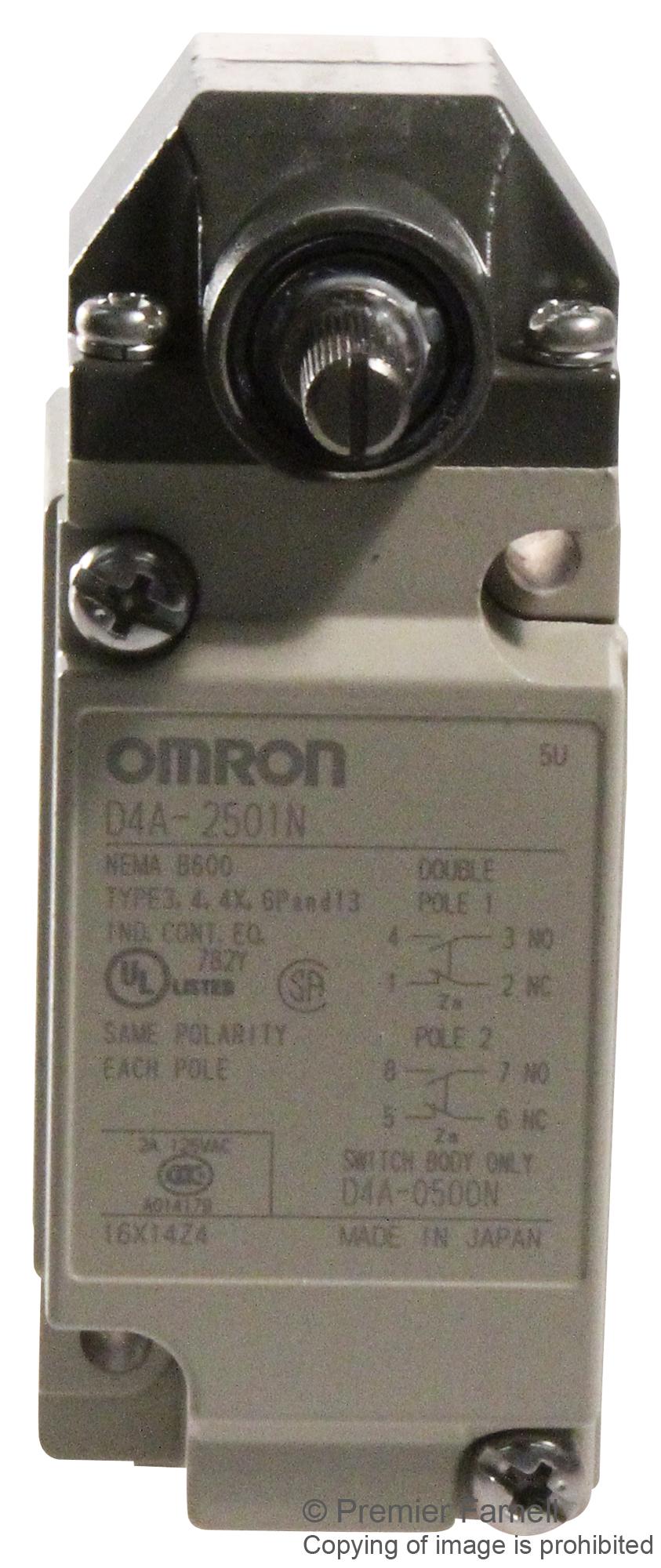 D4A-2501-N - Omron Industrial Automation - Interruptor de Fin de Carrera, Palanca tipo Roldana, DPDT